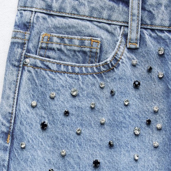 Zara | Jeans | Nwt High Waist Washed Effect Jeans W Jewel Appliqus ...